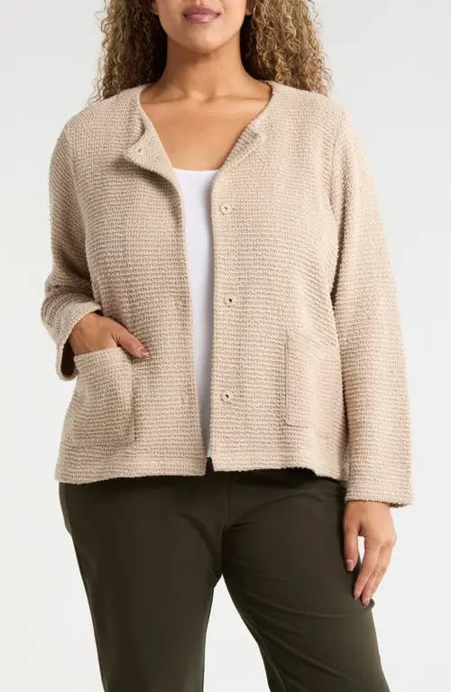 Eileen Fisher Round Neck Organic Cotton Jacket - Wheat