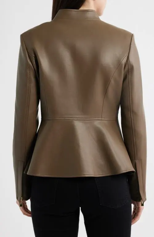 Via Spiga Zip Front Faux Leather Jacket - Taupe