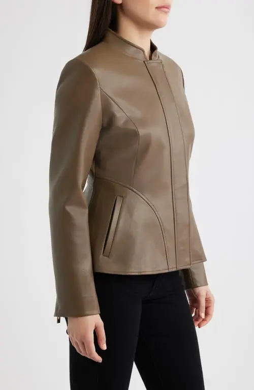 Via Spiga Zip Front Faux Leather Jacket - Taupe