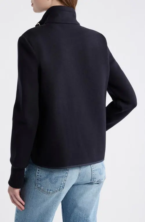 Bernardo Mixed Media Quilt Front Sweater Jacket - Navy