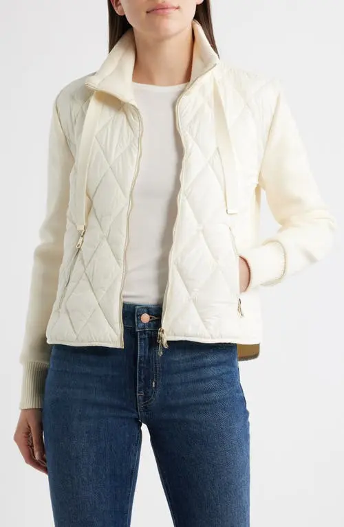 Bernardo Mixed Media Quilt Front Sweater Jacket - Vanilla Ice