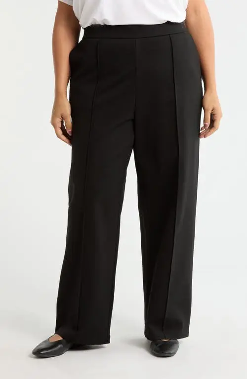 Eileen Fisher High Waist Double Knit Straight Leg Pants - Black