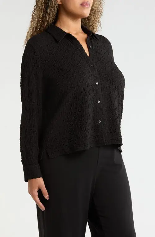 Eileen Fisher Classic Collar Stretch Organic Cotton Blend Button-up Shirt