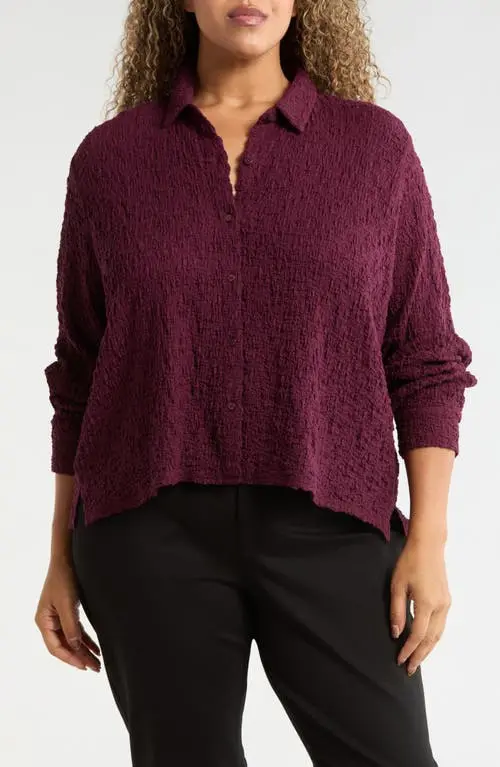 Eileen Fisher Classic Collar Stretch Organic Cotton Blend Button-up Shirt - Wine