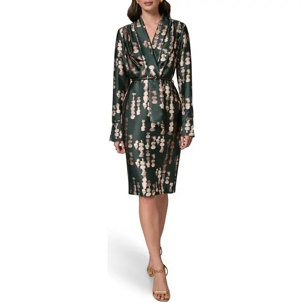 Donna Karan New York Floral Print Belted Midi Shirt Dress