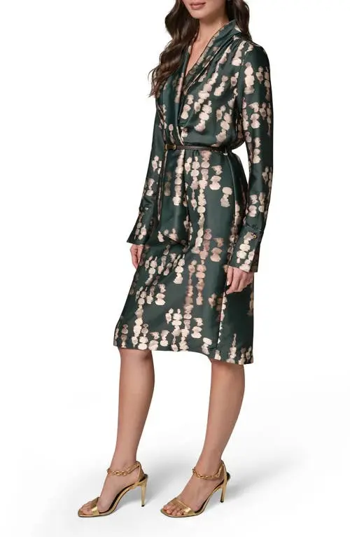 Donna Karan New York Floral Print Belted Midi Shirt Dress