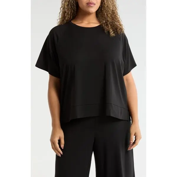 Eileen Fisher Short Raglan Sleeve Crewneck T-shirt - Black
