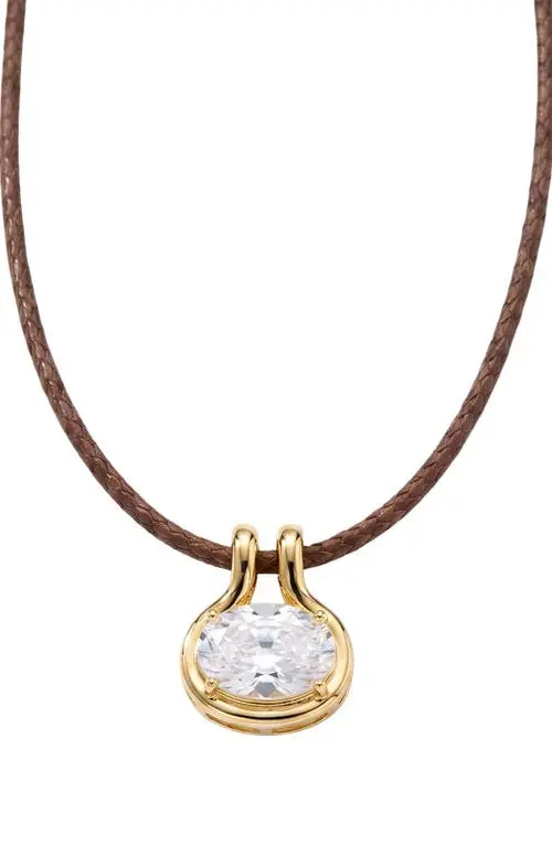 Argento Vivo Braided Cord Cubic Zirconia Pendant Necklace - Gold/brown