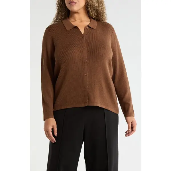 Eileen Fisher Merino Wool Cardigan - Mahogany