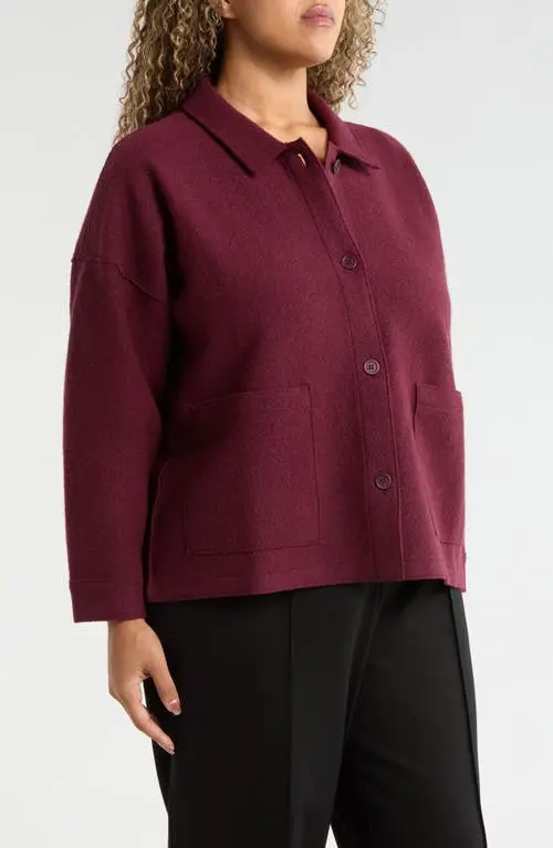 Eileen Fisher Classic Collar Boiled Wool Jacket - Wine