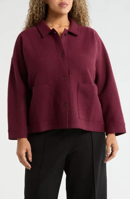 Eileen Fisher Classic Collar Boiled Wool Jacket - Wine
