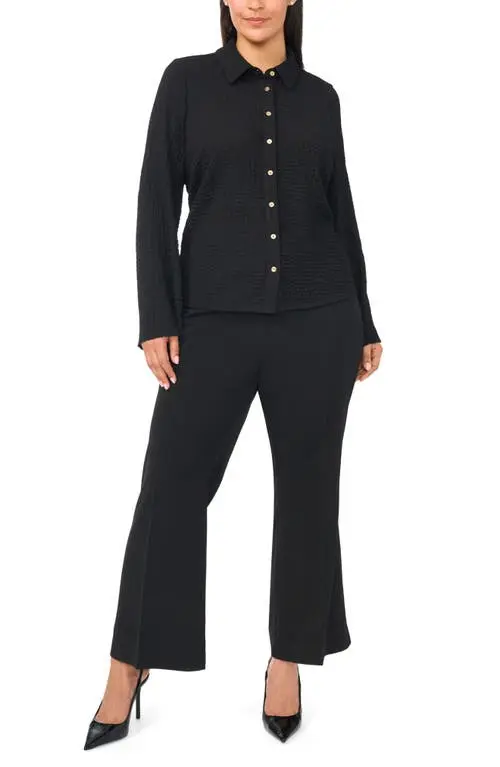 Halogen Flare Sleeve Knit Button-up Shirt