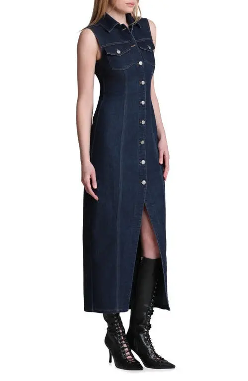 Avec Les Filles Sleeveless Stretch Denim Dress