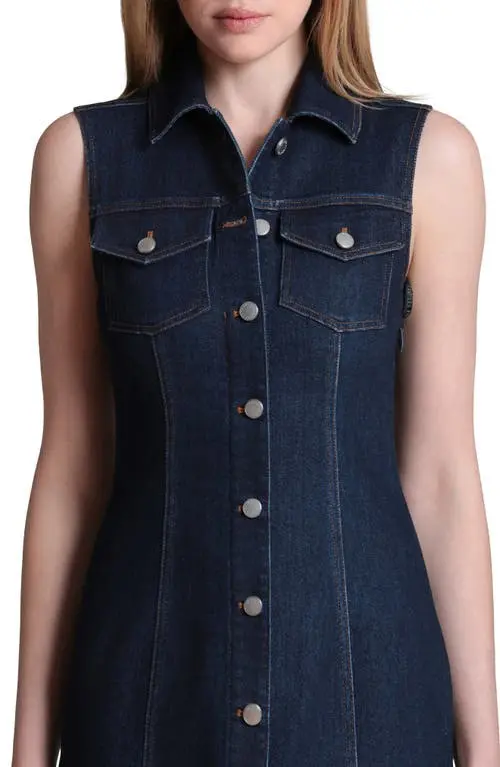 Avec Les Filles Sleeveless Stretch Denim Dress