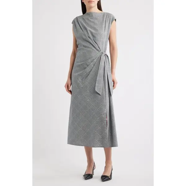 Sam Edelman Windowpane Pladi Side Ruched Cotton Sheath Dress