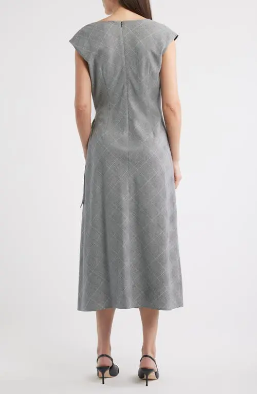 Sam Edelman Windowpane Pladi Side Ruched Cotton Sheath Dress