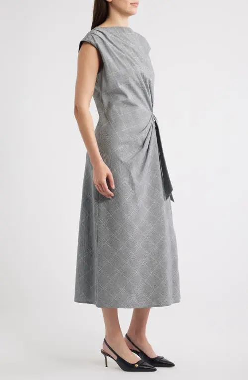 Sam Edelman Windowpane Pladi Side Ruched Cotton Sheath Dress