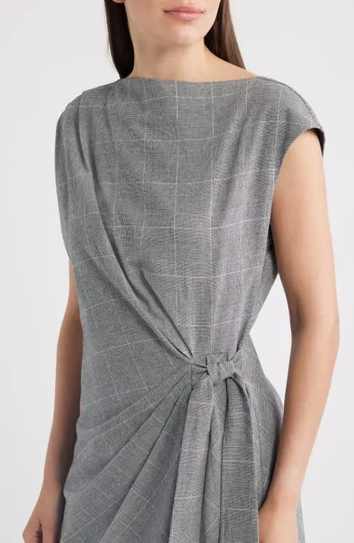 Sam Edelman Windowpane Pladi Side Ruched Cotton Sheath Dress