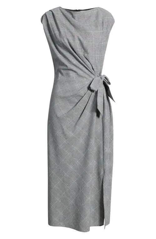 Sam Edelman Windowpane Pladi Side Ruched Cotton Sheath Dress
