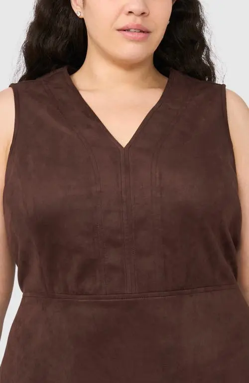 Halogen V-neck Faux Suede Midi Dress