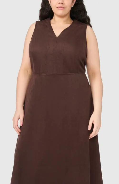 Halogen V-neck Faux Suede Midi Dress