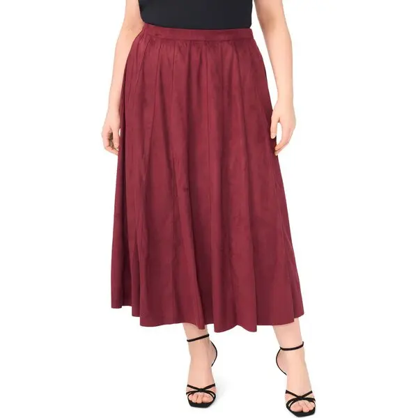 Halogen Panelled Pintuck Faux Suede Midi Skirt