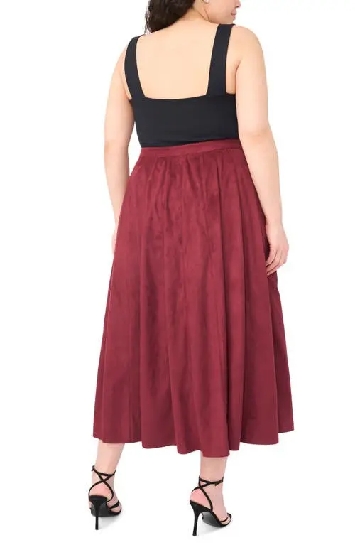 Halogen Panelled Pintuck Faux Suede Midi Skirt