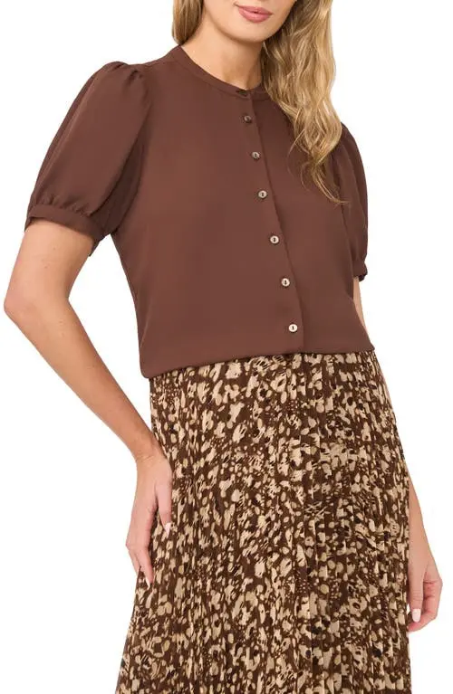 Halogen Puff Sleeve Button-up Top - Chicory Coffee