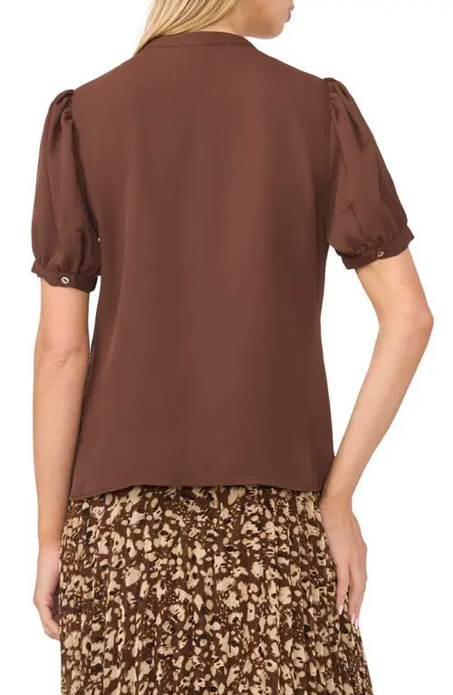 Halogen Puff Sleeve Button-up Top - Chicory Coffee