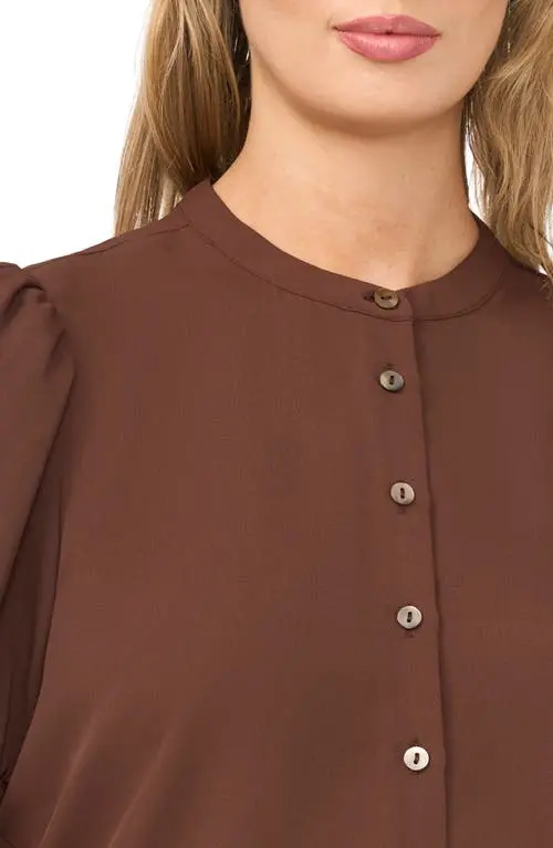 Halogen Puff Sleeve Button-up Top - Chicory Coffee