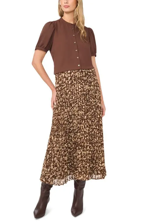 Halogen Puff Sleeve Button-up Top - Chicory Coffee