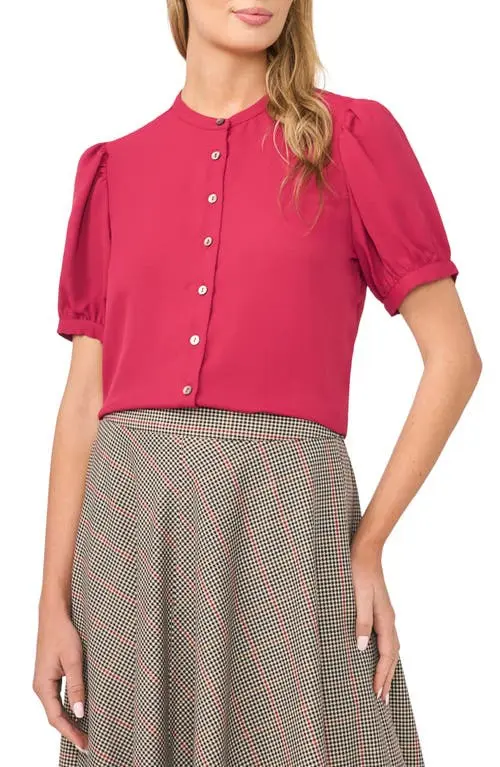 Halogen Puff Sleeve Button-up Top - Deep Cherry