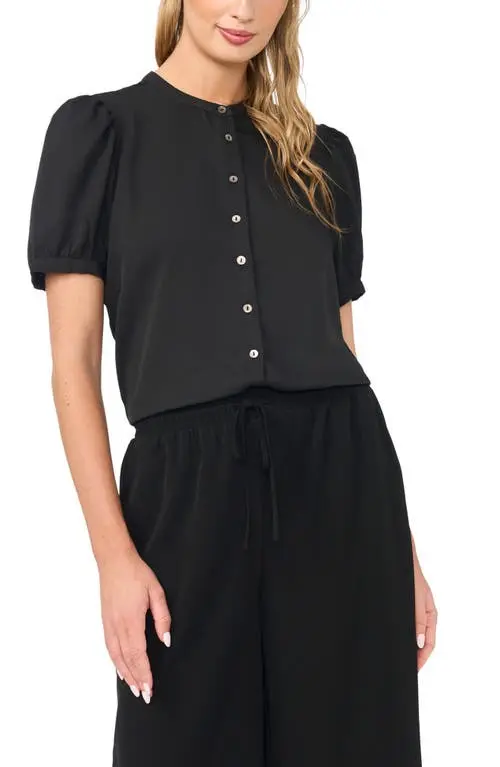 Halogen Puff Sleeve Button-up Top - Rich Black