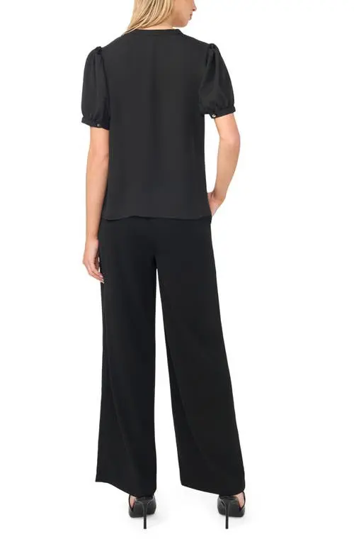 Halogen Puff Sleeve Band Collar Button-up Top - Rich Black