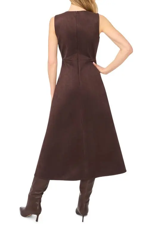 Halogen V-neck Faux Suede Midi Dress