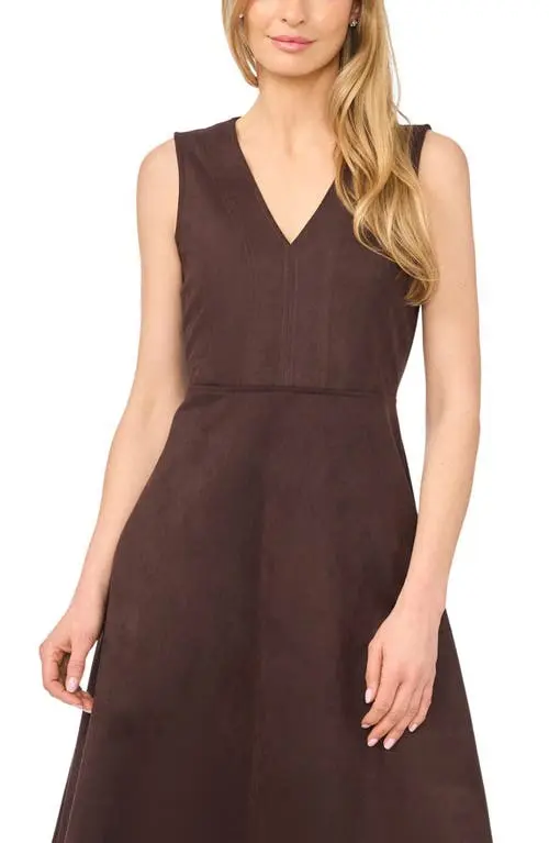 Halogen V-neck Faux Suede Midi Dress