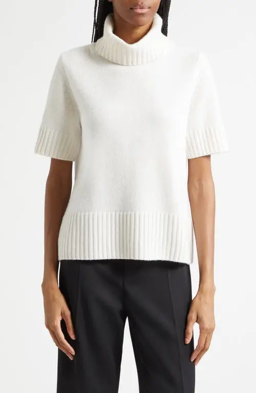 REISS Elena Short Sleeve Cashmere Turtleneck Sweater - Cream