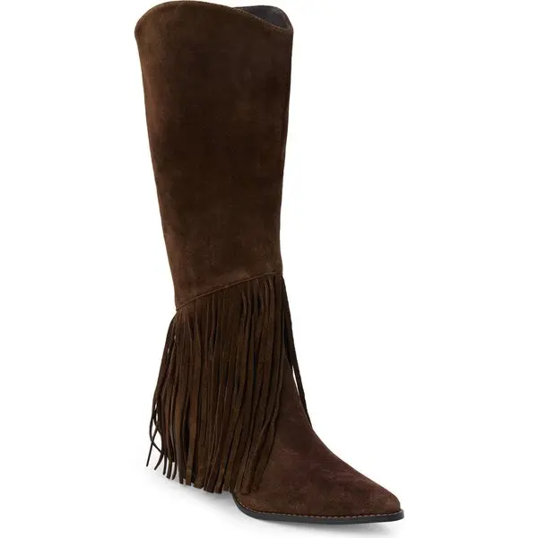 Matisse Tatum Fringe Pointed Toe Knee High Suede Boots - Chocolate Suede