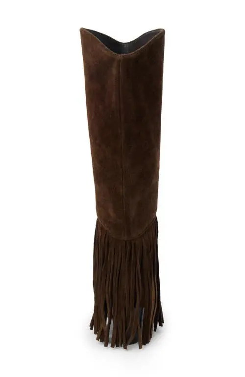 Matisse Tatum Fringe Pointed Toe Knee High Suede Boots - Chocolate Suede