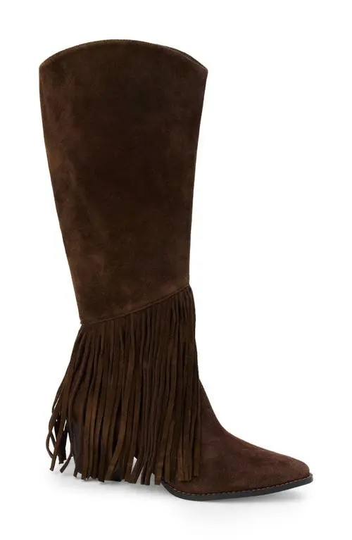 Matisse Tatum Fringe Pointed Toe Knee High Suede Boots - Chocolate Suede