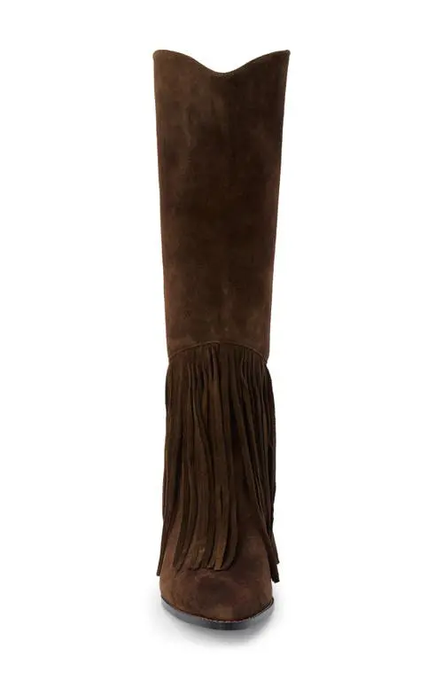 Matisse Tatum Fringe Pointed Toe Knee High Suede Boots - Chocolate Suede