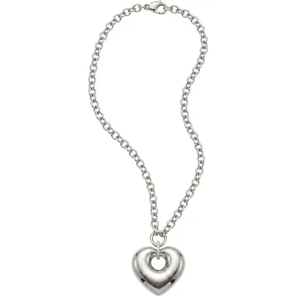 Argento Vivo Puffy Heart Pendant Necklace - Silver