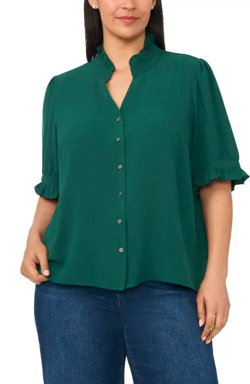 CECE DUPRAZ Ruffle Neck Top - Alpine Green