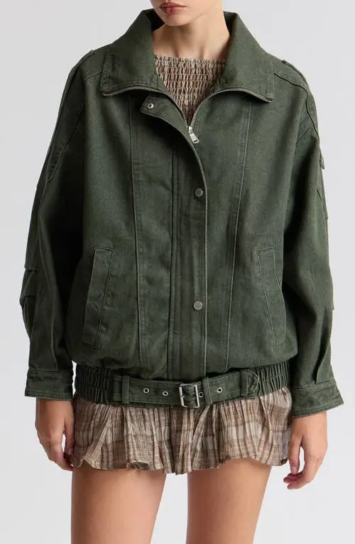 Avec Les Filles Denim Belted Bomber Jacket - Caper