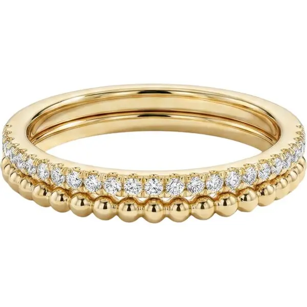 Argento Vivo Bezel Set Cubic Zirconia & Milgrain Ring Set - Gold