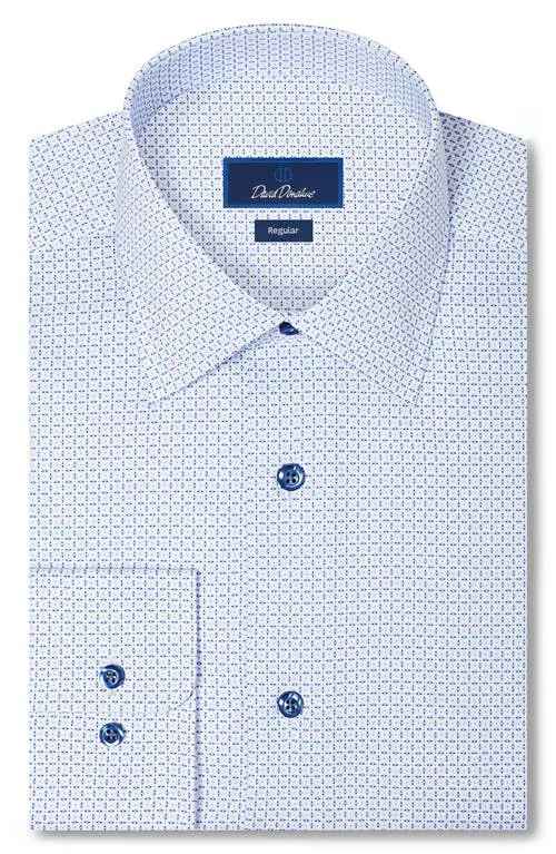 David Donahue Regular Fit Microcheck Cotton Dress Shirt - Blue/berry
