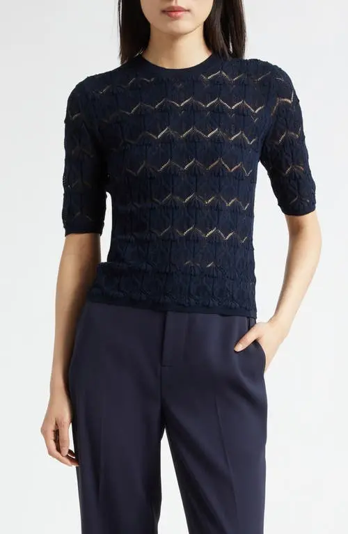Vince Pointelle Knit Cotton Blend Sweater - Twilight Navy
