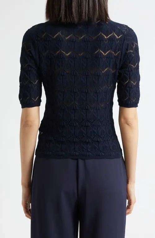 Vince Pointelle Knit Cotton Blend Sweater - Twilight Navy