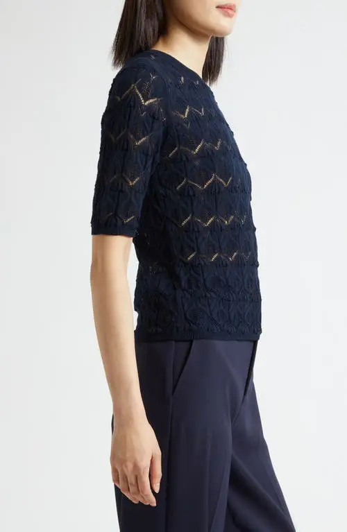 Vince Pointelle Knit Cotton Blend Sweater - Twilight Navy