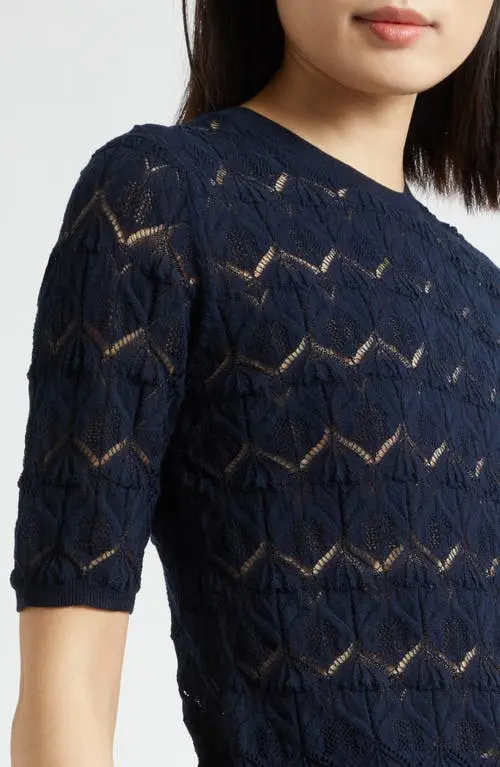 Vince Pointelle Knit Cotton Blend Sweater - Twilight Navy